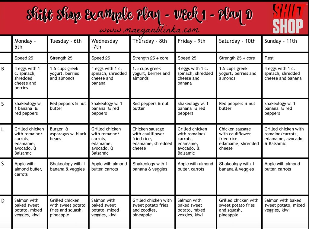 The Shift Shop Calendar & Example Meal Plans – Maegan Blinka